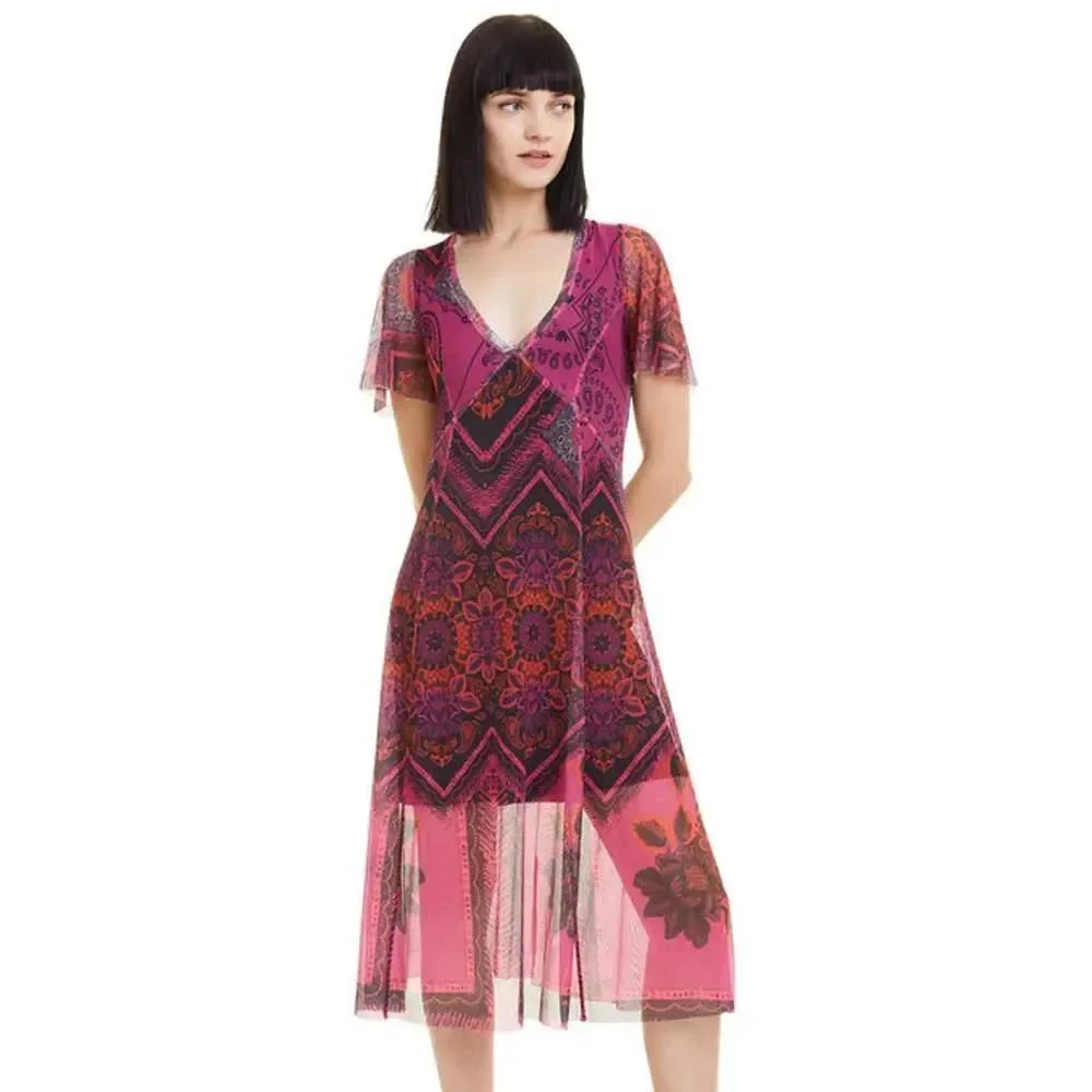 Desigual Dresses Desigual Terry Mesh Dress Pink Black Patterned Desigual Dresses Desigual Terry Mesh Dress Pink Black Patterned